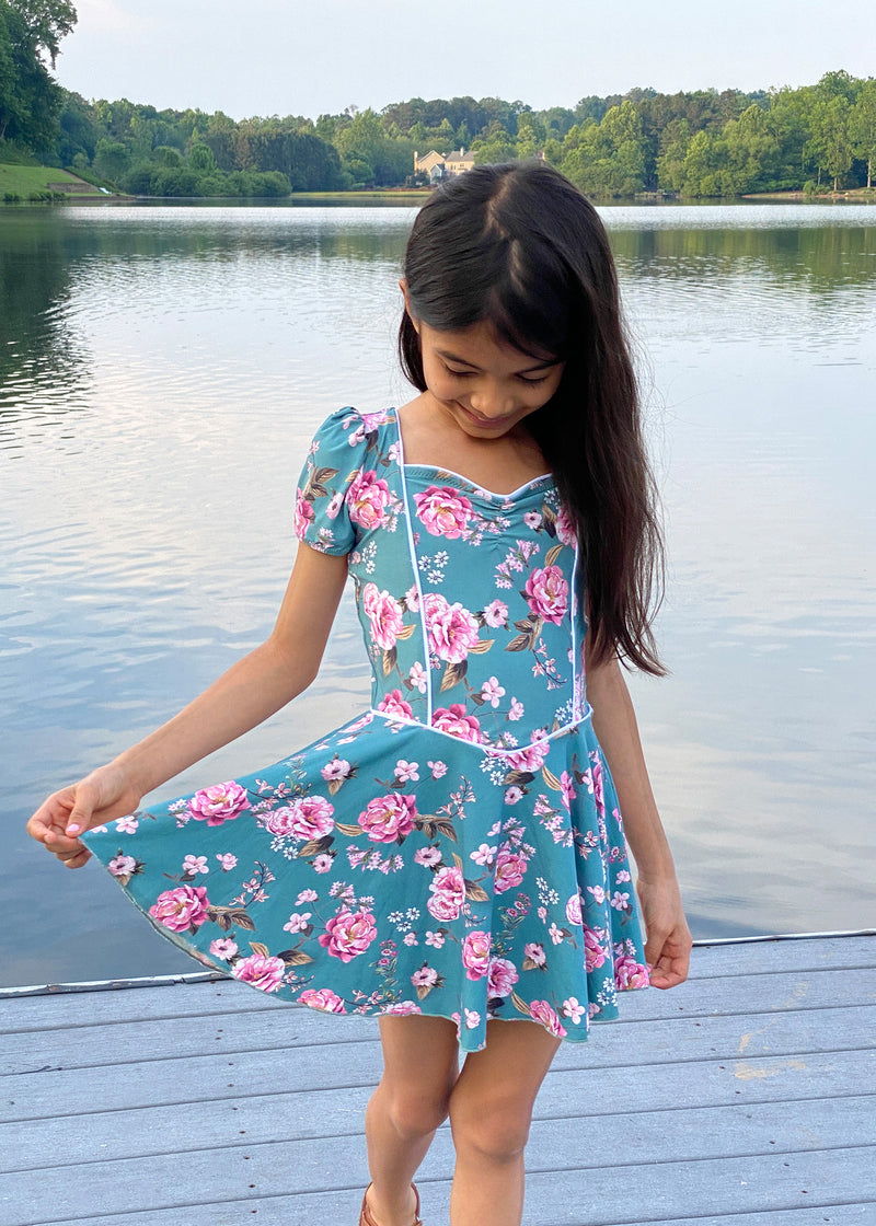 princess swim dress in bella rose - REY SWIMWEAR
